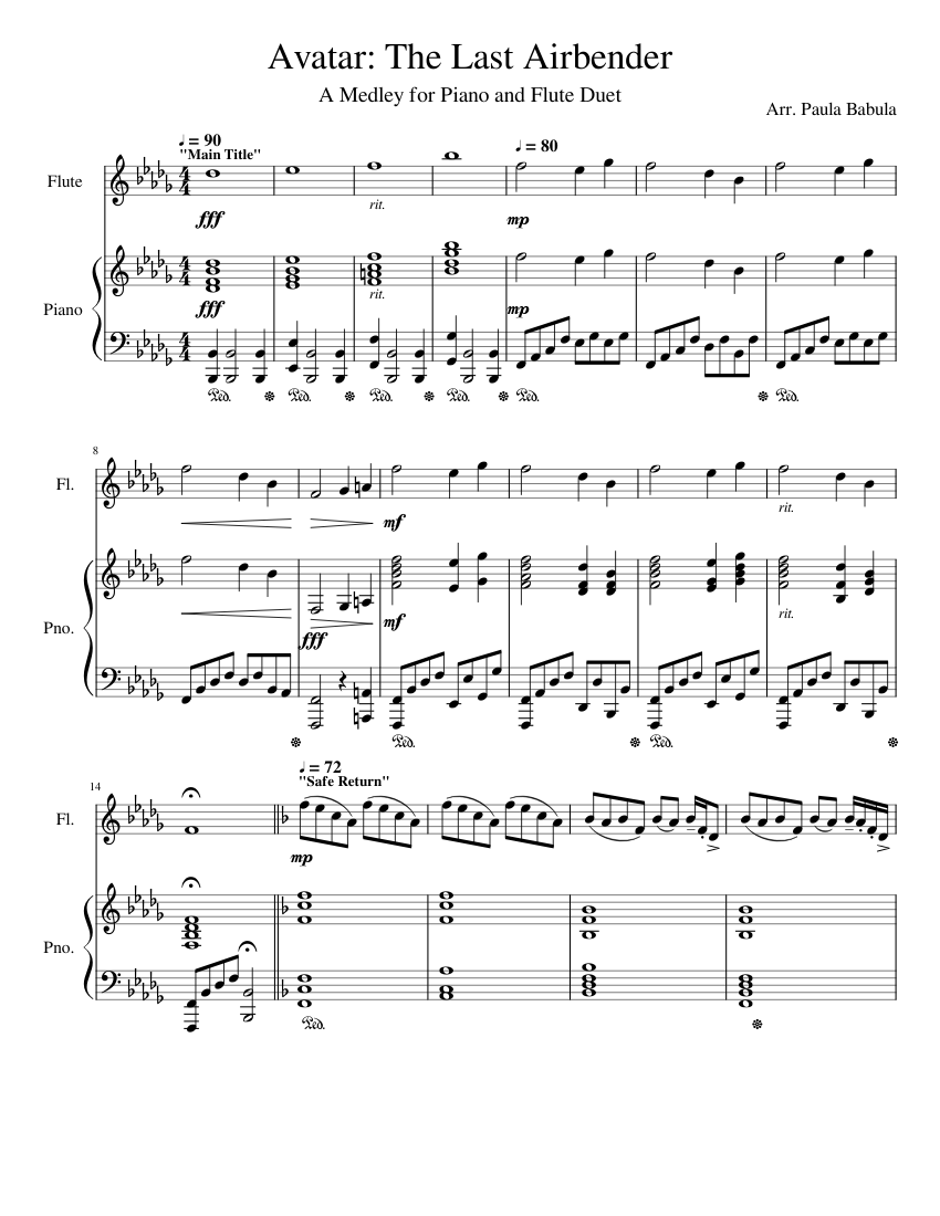 Avatar: The Last Airbender Medley Sheet Music for Piano, Flute (Mixed ...