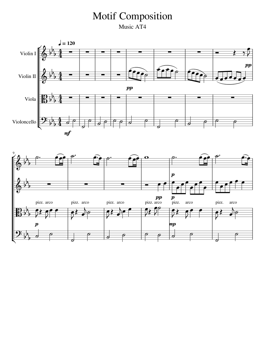 Motif Composition Sheet music for Violin, Viola, Cello (String Quartet ...