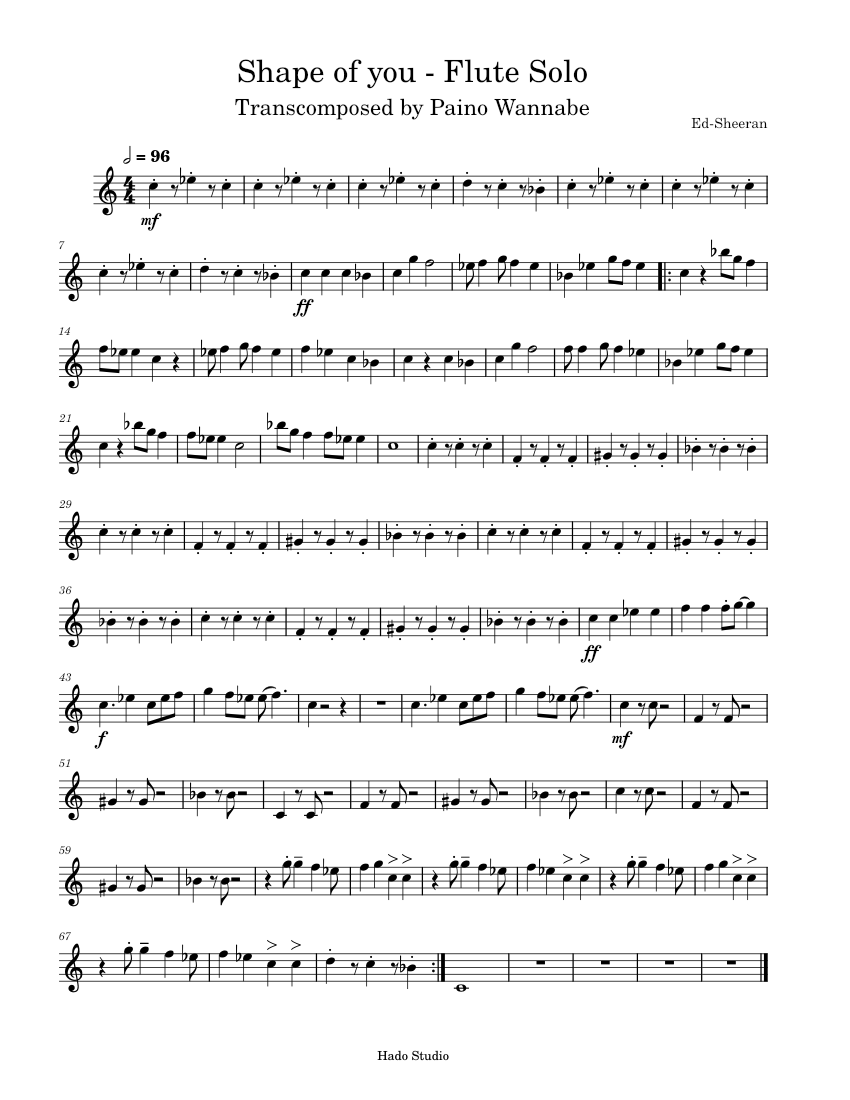 Shape of you – Ed Sheeran Shape of you - Flute Solo Sheet music for ...