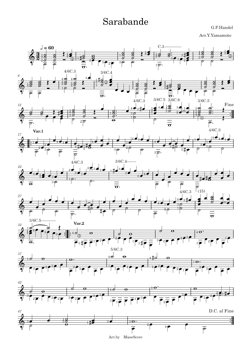 Sarabande and Variations – Georg Friedrich Händel Sheet Music for ...