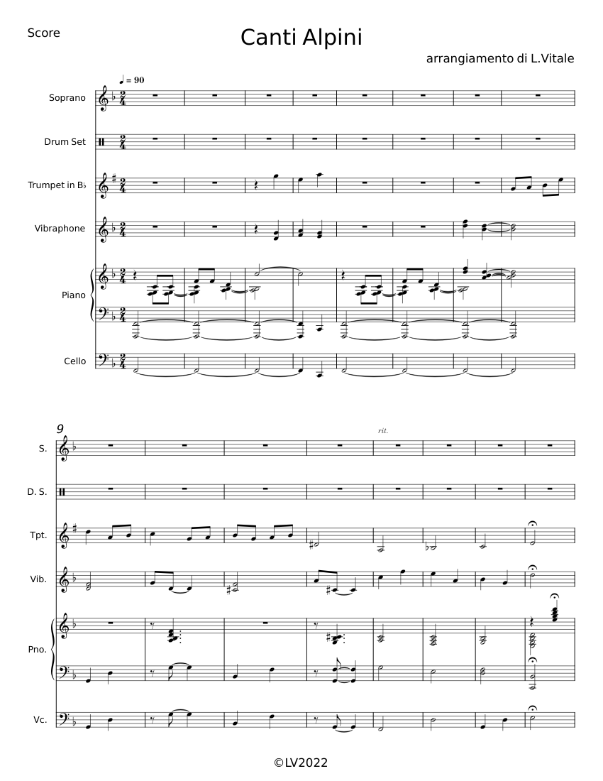 Canti Alpini Sheet music for Piano, Vibraphone, Cello, Drum group ...