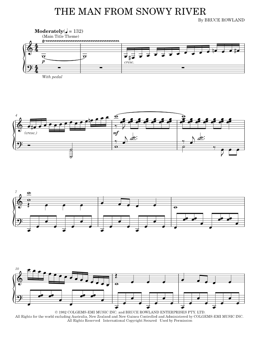 The Man From Snowy River (Main Title Theme) Sheet music for Piano by ...
