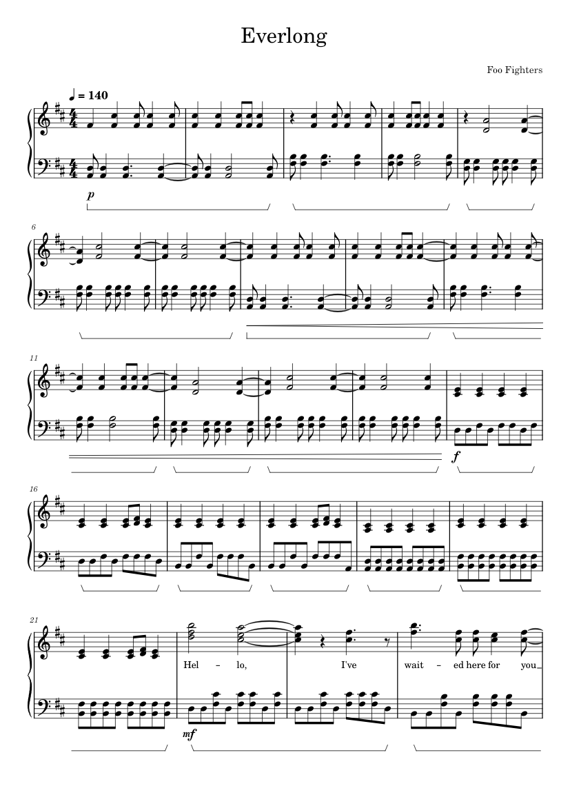 Everlong - Foo Fighters Sheet Music for Piano (Solo) | MuseScore.com