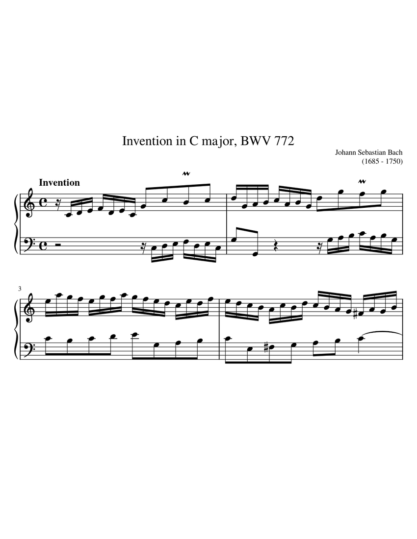 (1685 - 1750) Johann Sebastian Bach - Invention in C major, BWV 772 ...