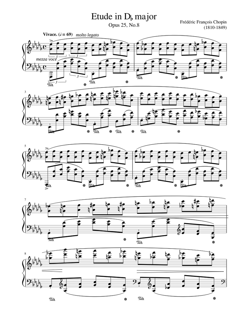 Etude Opus 25 No.8 in D-flat major - Frederic Francois Chopin Sheet music for Piano (Solo ...