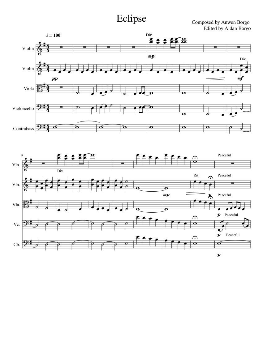 Eclipse Sheet music for Contrabass, Violin, Viola, Cello (String ...