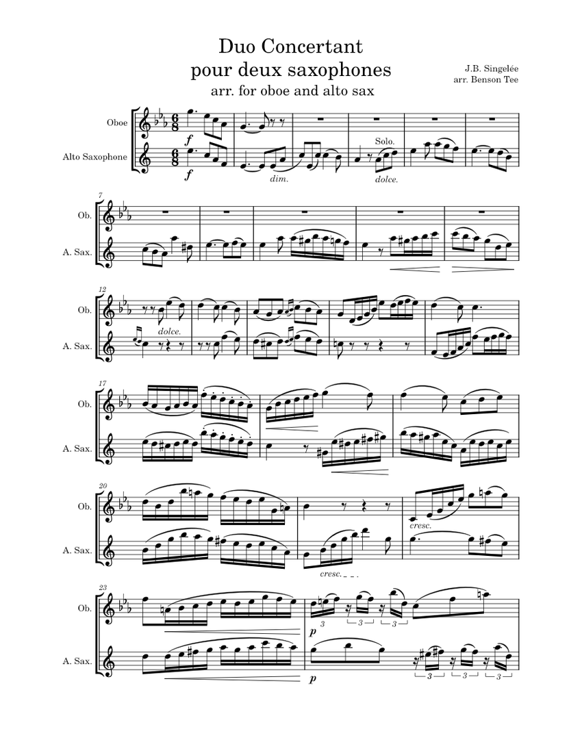 Duo Concertant pour 2 saxophones – Jean Baptiste Singelée Sheet music ...