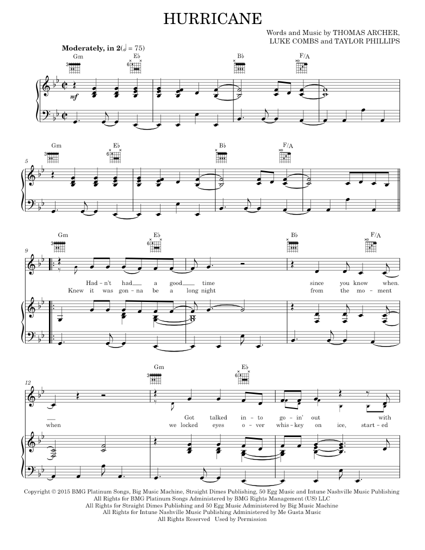 hurricane Sheet music for Piano, Vocals: Music Notes