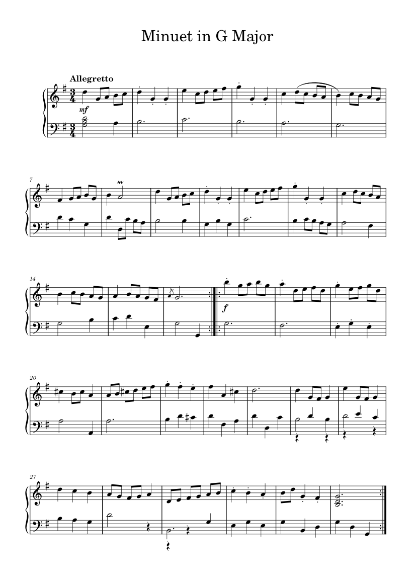 Minuet in G Major Sheet Music for Piano (Solo) easy | MuseScore.com
