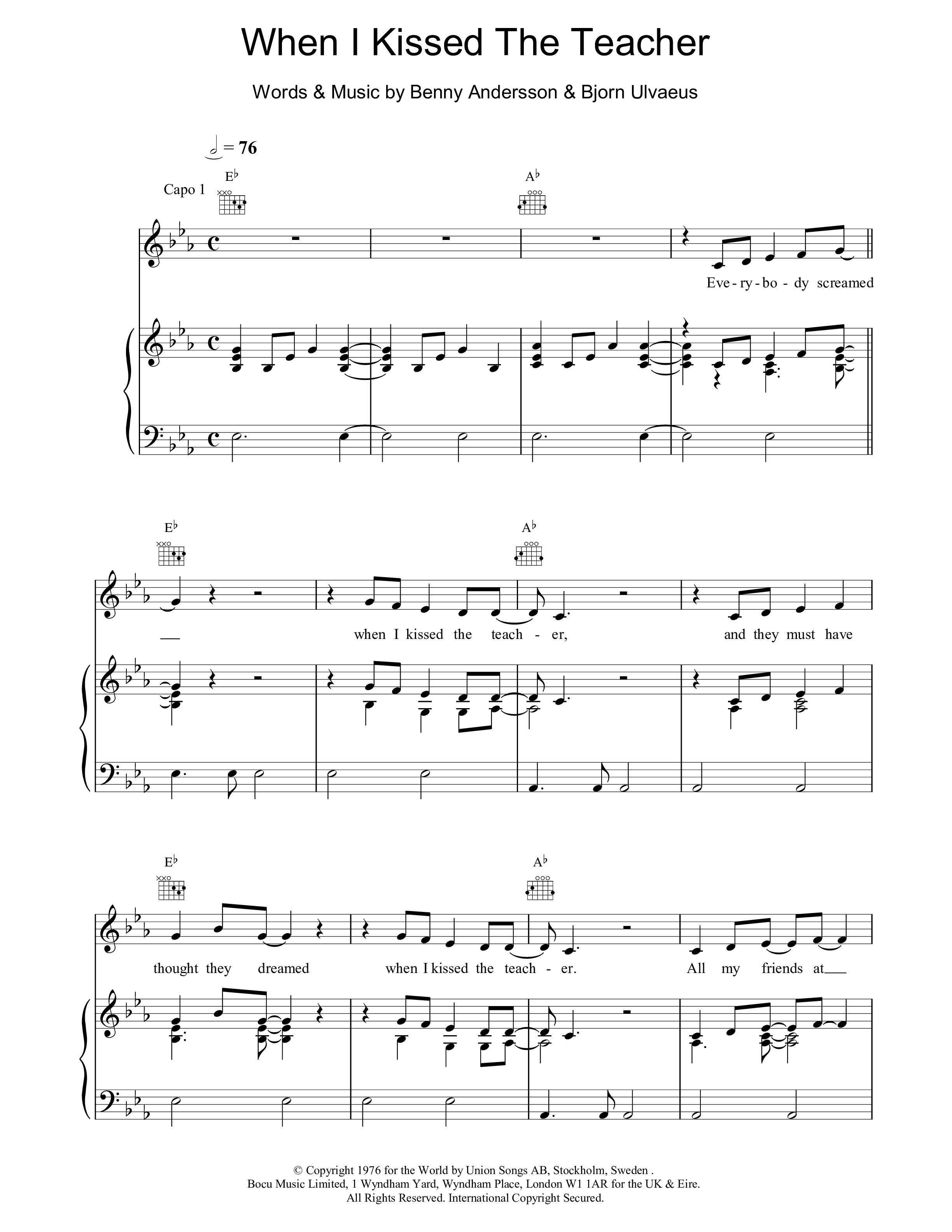 Play Official version of When i kissed the teacher sheet music by ABBA ...