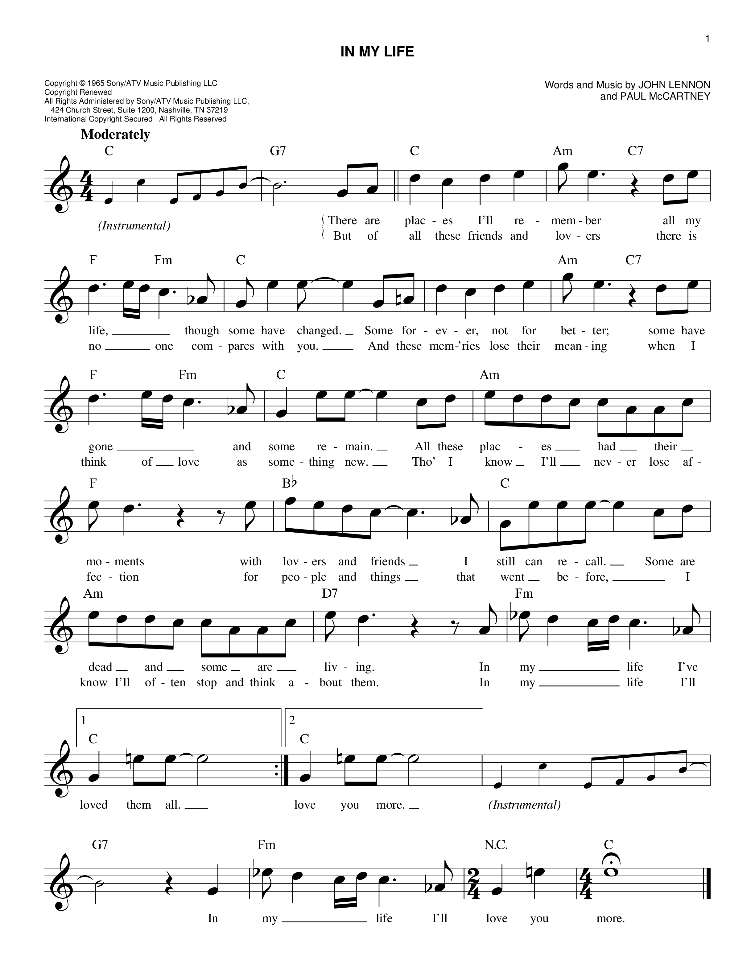 Play Official version of In my life sheet music by The Beatles for ...