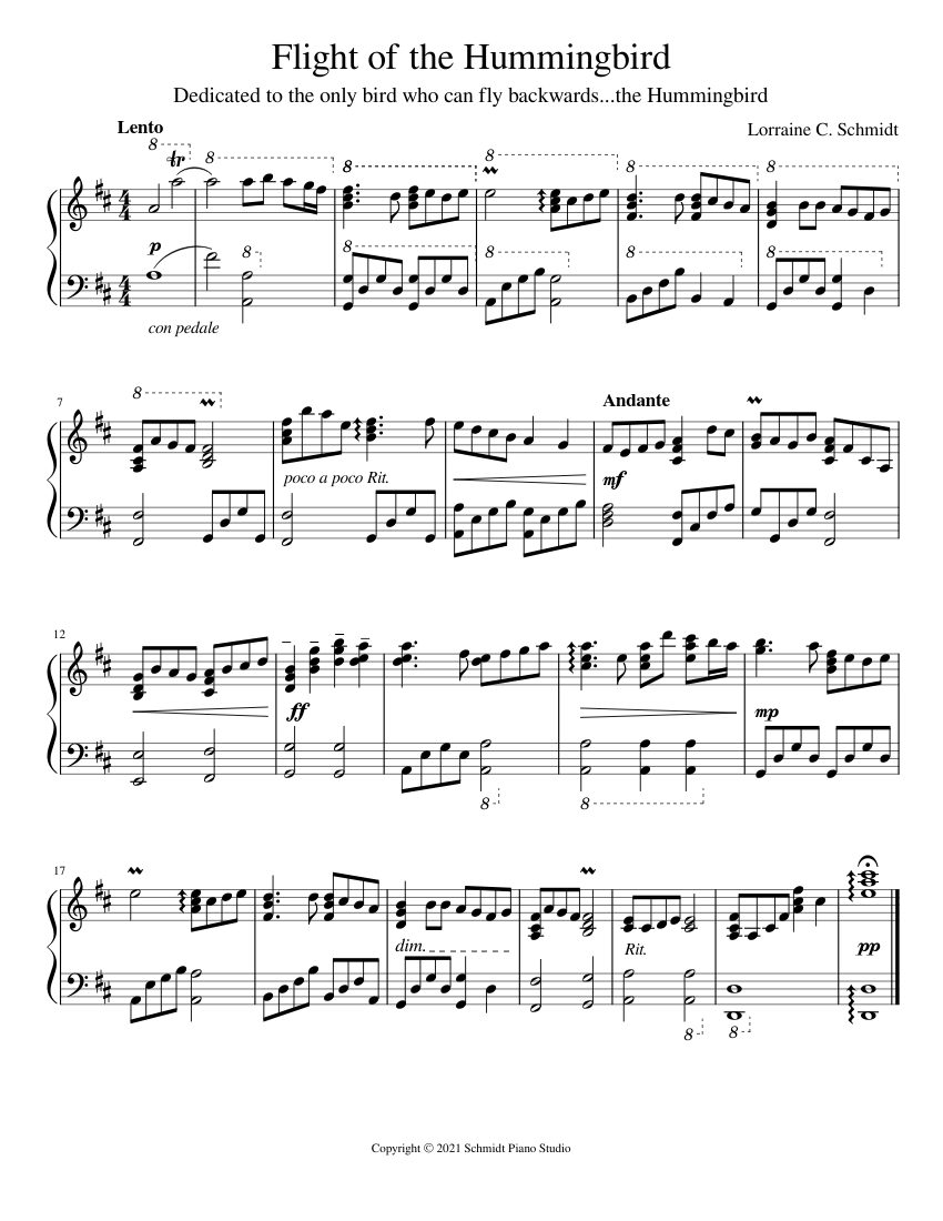 Flight of the Hummingbird -- Composed by Lorraine C. Schmidt Sheet ...