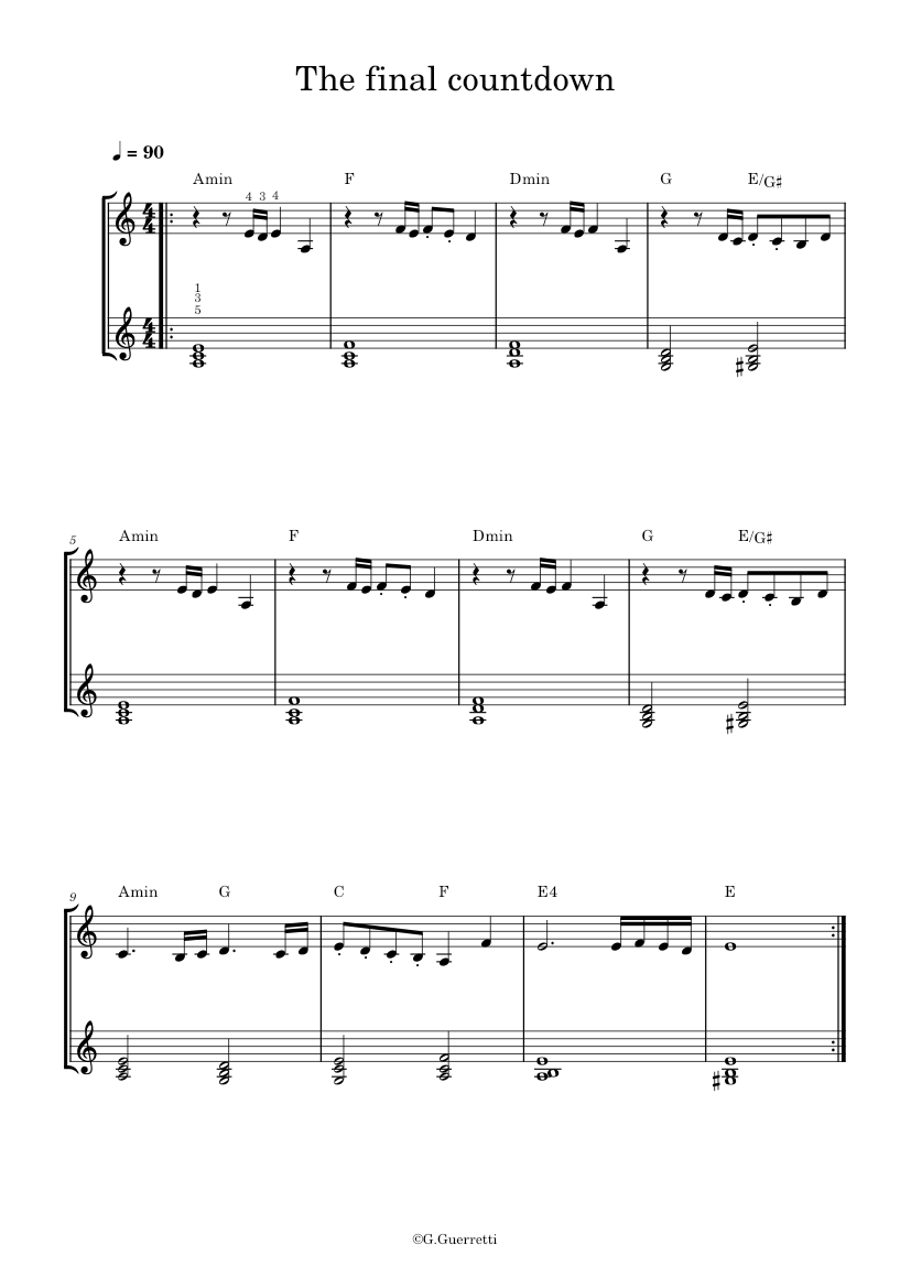 The Final Countdown – Europe Sheet Music for Flute piccolo, Flute (Solo ...