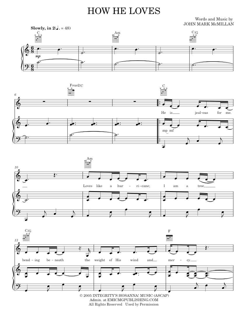 how he loves Sheet music for Piano, Vocals: Music Notes