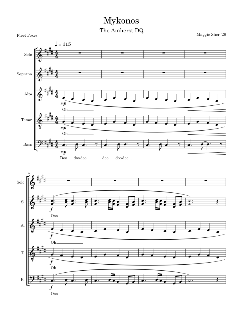 Mykonos – Fleet Foxes Mykonos Sheet music for Bass guitar, Synthesizer ...