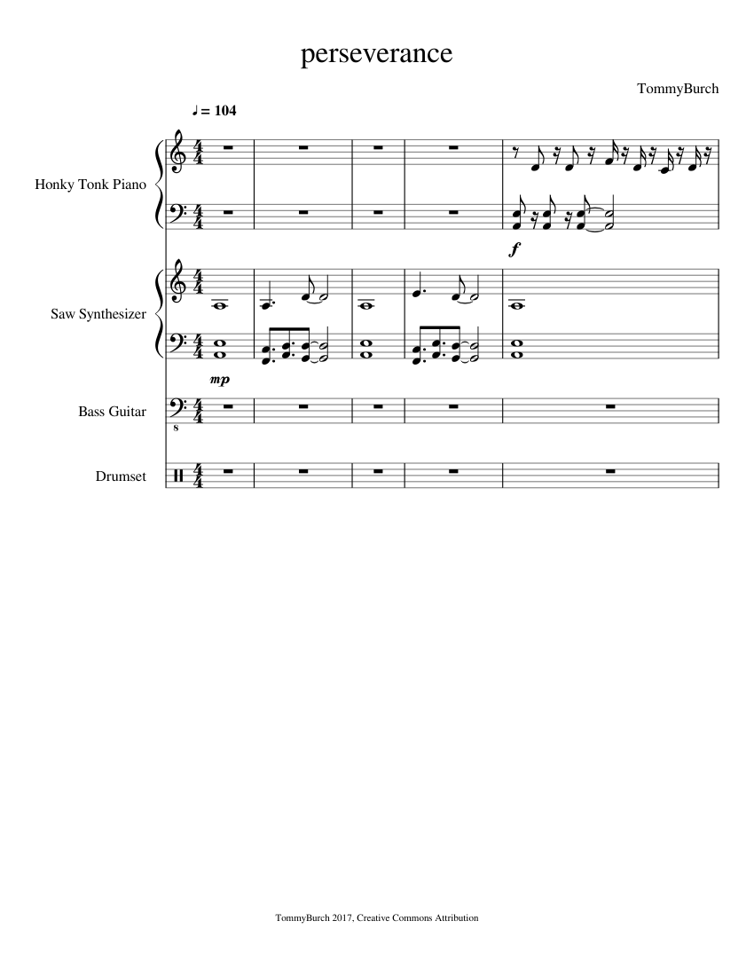 perseverance Sheet music for Piano, Bass guitar, Drum group ...