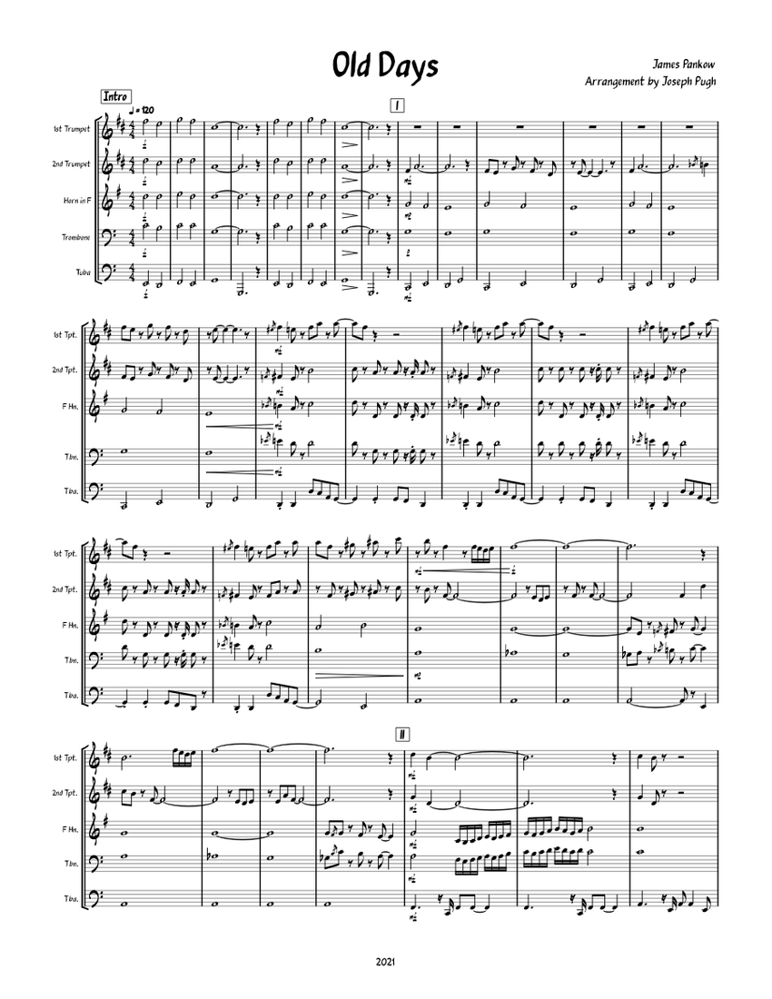 Old days – Chicago-James Pankow Sheet music for Trombone, Tuba, Trumpet ...
