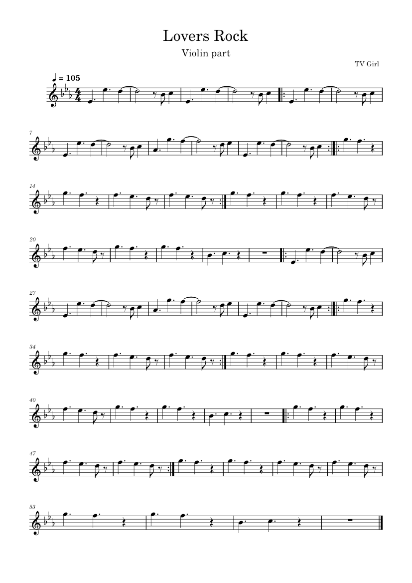 Lovers rock – TV Girl Sheet Music for Violin (Solo) | MuseScore.com