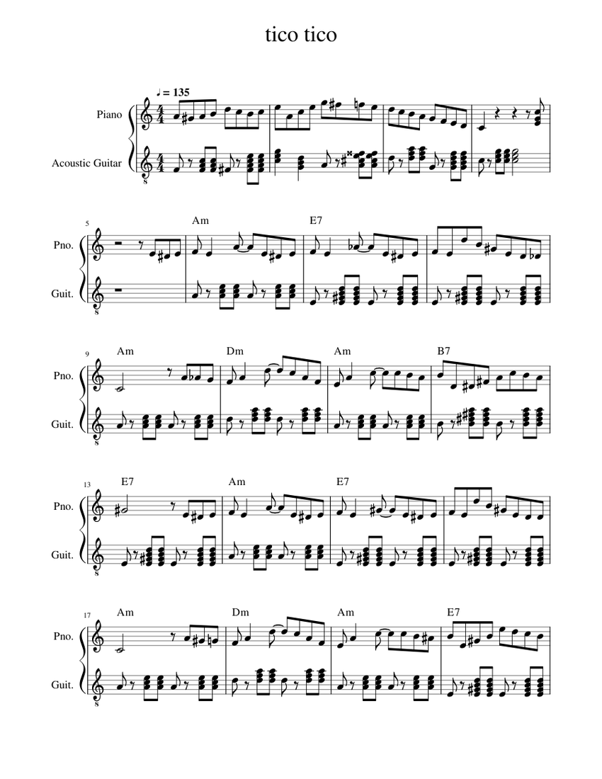 tico tico by Bernard Sheet music for Piano, Guitar (Mixed Duet ...