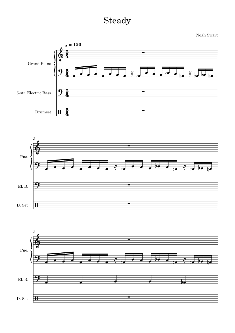 Steady Sheet music for Piano, Bass guitar, Drum group (Mixed Trio ...