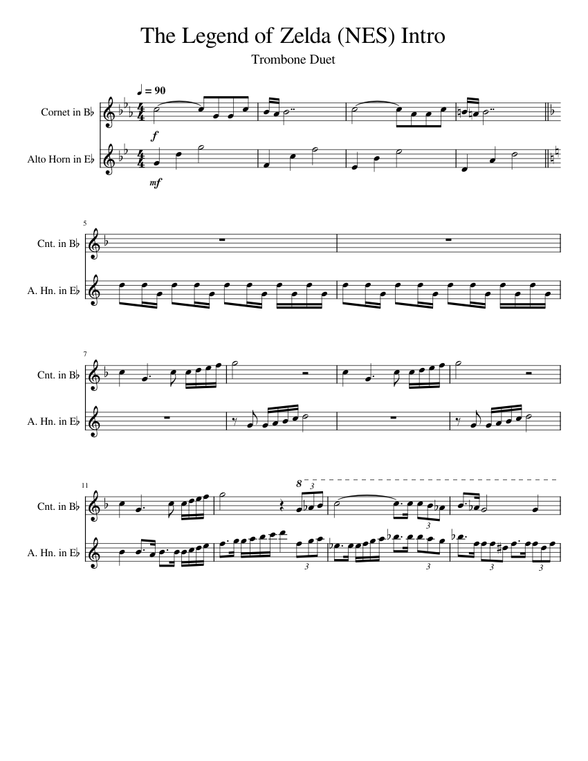 The legend of zelda main theme – Koji Kondo The Legend of Zelda NES Main Theme - Eb-Bb Duet ...