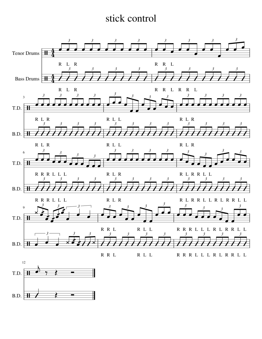 Stick control bass and tenor Sheet music for Tenor drum, Bass drum ...