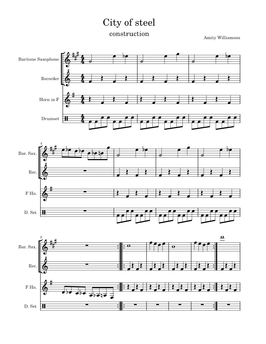 City of Steel Sheet music for Saxophone baritone, French horn, Drum ...