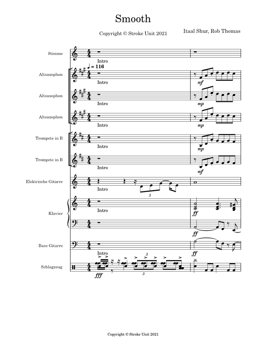 Smooth – Rob Thomas, Santana, Santana featuring Rob Thomas Sheet music ...