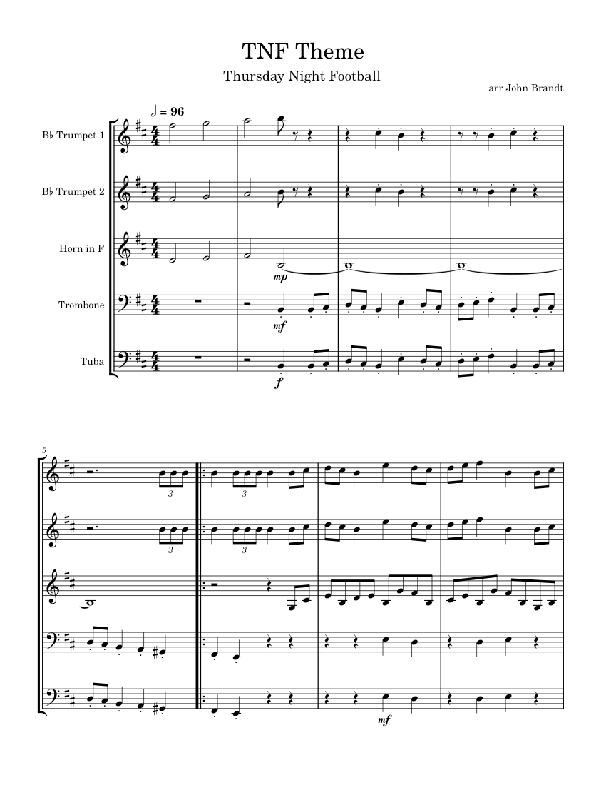 Thursday Night Football Theme Thursday Night Football Theme Sheet Music ...