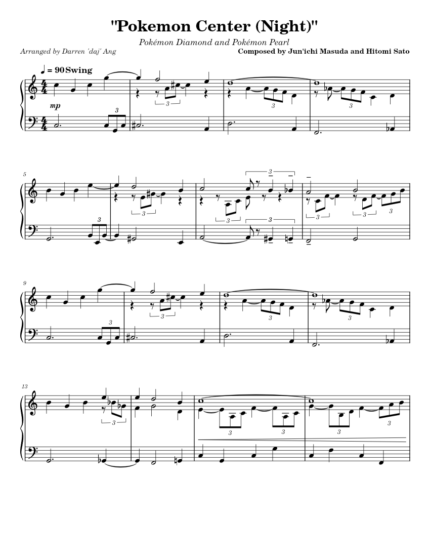 Pokemon Center (Night) - Jun'ichi Masuda Sheet music for Piano (Solo ...