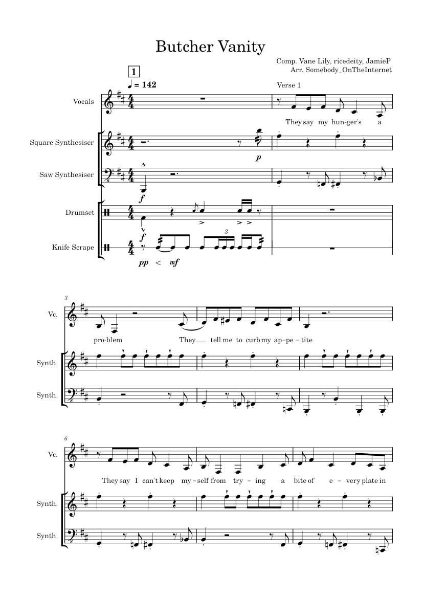 BUTCHER VANITY – Vane Lily Sheet music for Piano, Violin, Guitar, Drum group & more instruments ...