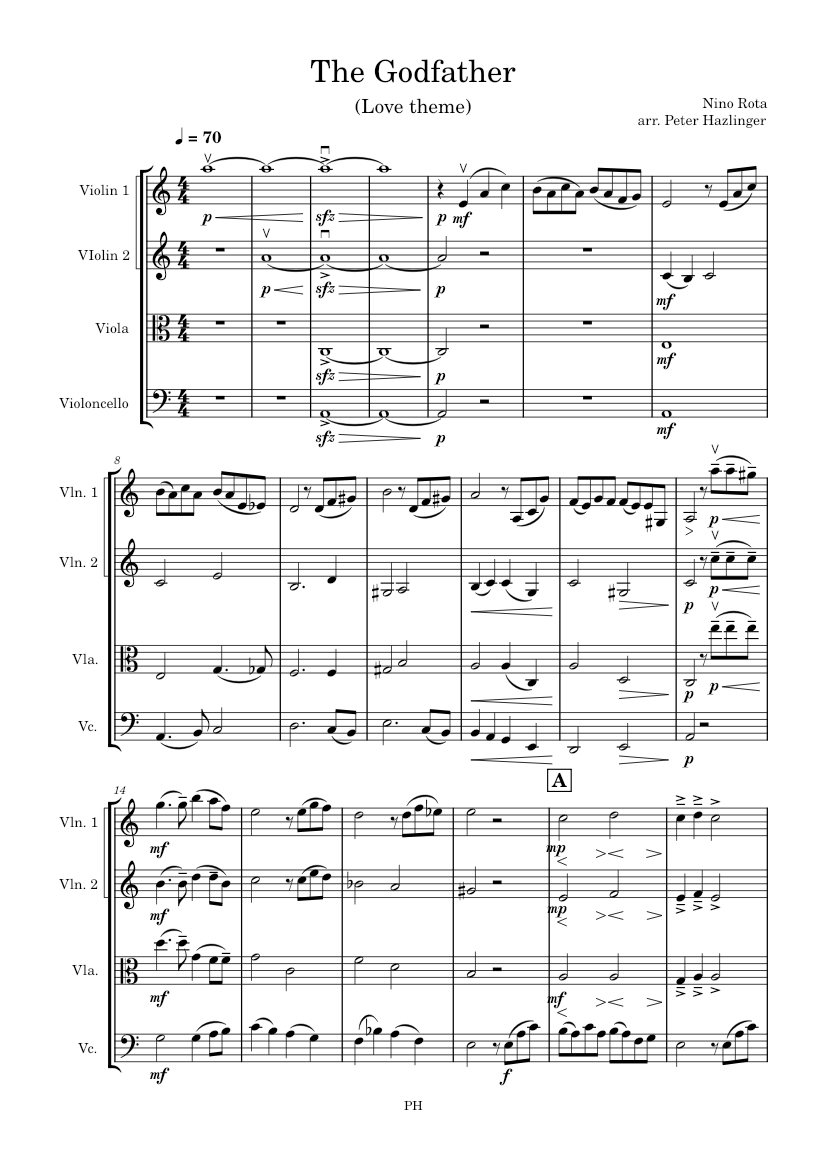 Love Theme from The Godfather – Nino Rota Sheet Music for Violin, Viola ...