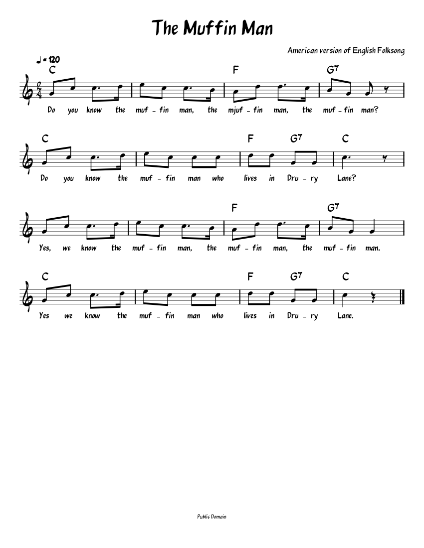 The Muffin Man (Lead sheet with lyrics ) Sheet music for Piano (Solo ...