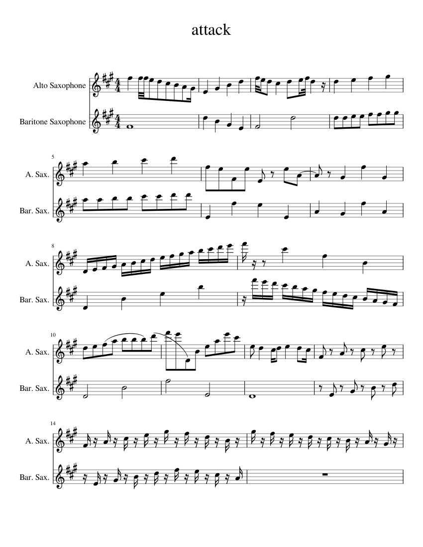 attack Sheet music for Saxophone (Alto), Saxophone (Baritone) (Woodwind ...