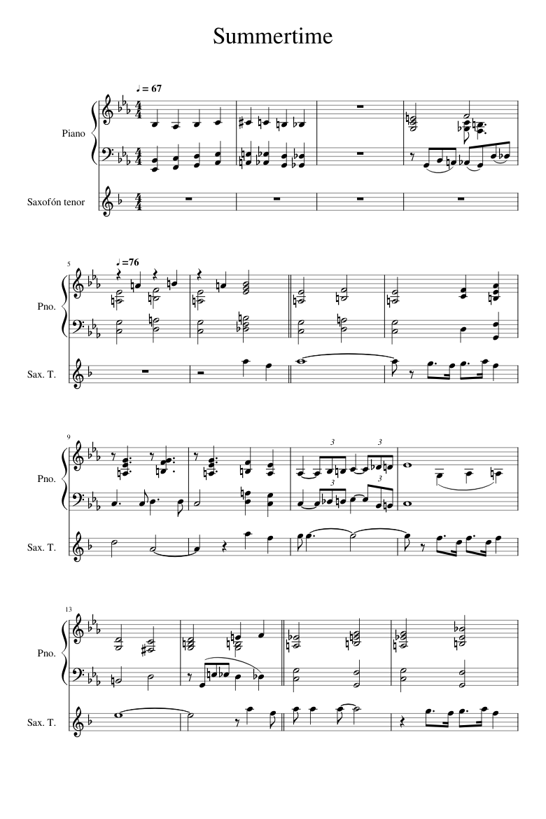 Summertime Saxo and piano Sheet music for Piano, Saxophone tenor (Solo ...
