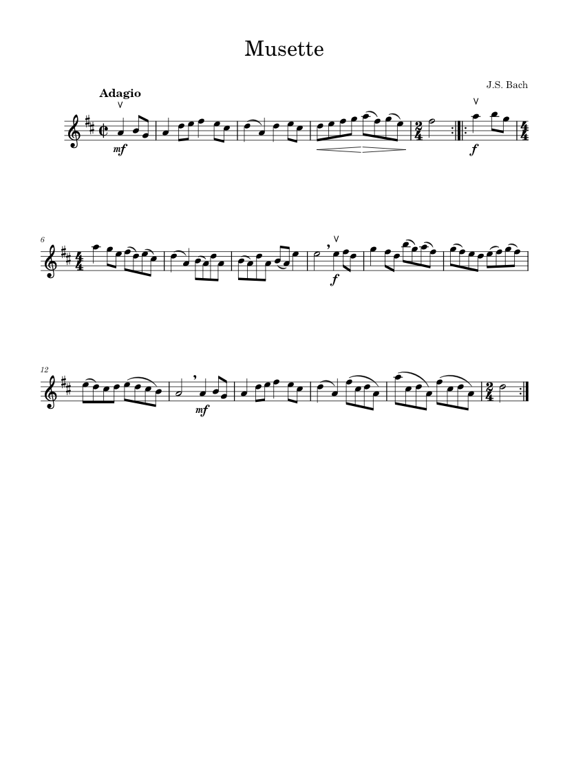 Musette – Johann Sebastian Bach Musette Sheet music for Violin (Solo ...