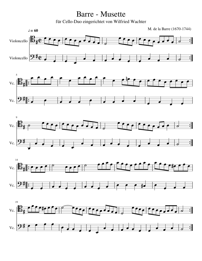 Barre - Musette Sheet music for Cello (String Duet) | Musescore.com