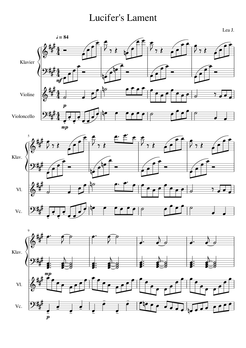 Lucifer's Lament (Piano, Violin, Cello) Sheet music for Piano, Violin ...