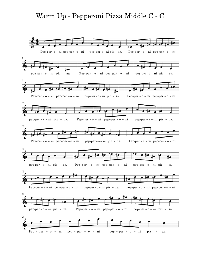 Warm Up - Pepperoni Pizza Middle C - C Sheet music for Piano (Solo ...