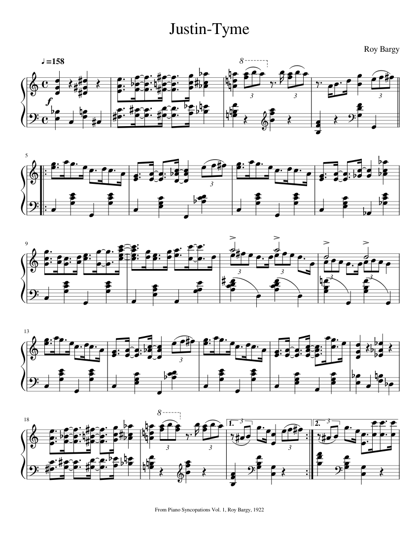 Justin-Tyme, Roy Bargy, 1922 Sheet music for Piano (Solo) | Musescore.com