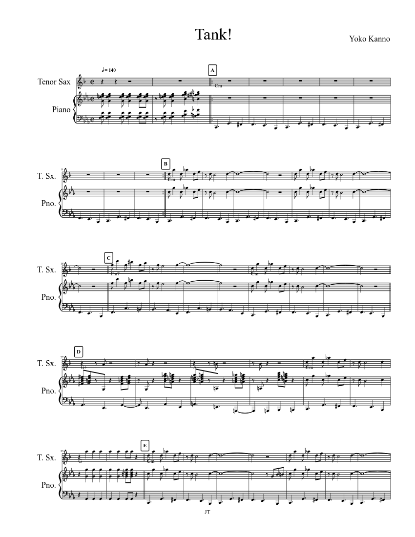 Tank! (From Cowboy Bebop) Sheet music for Piano (Solo) | Musescore.com