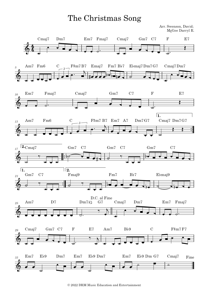 The Christmas Song Sheet Music with Chords for Piano (Solo) Easy ...