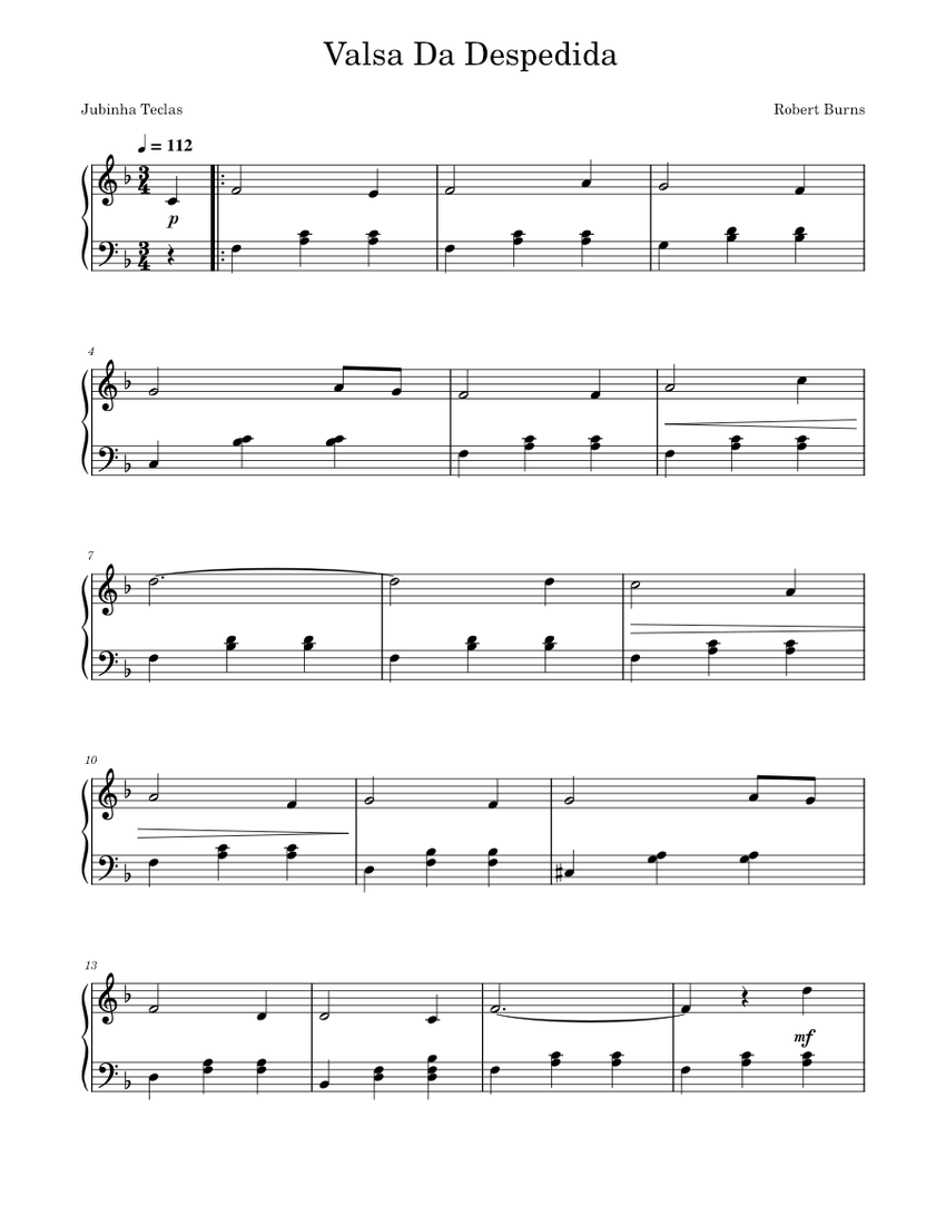 Valsa da Despedida – Robert Burns Sheet music for Piano (Solo) Easy ...