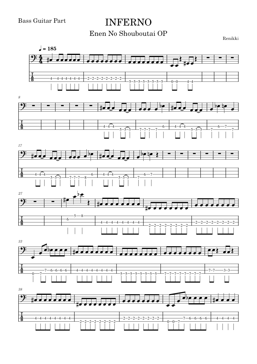 Inferno - Fire Force Op 1 – Mrs.Green Apple Bass Guitar Part Sheet ...