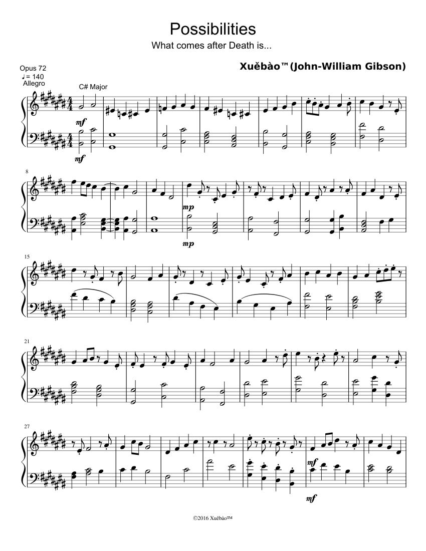 Possibilities Sheet music for Piano (Solo) | Musescore.com