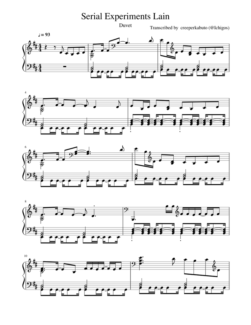 Serial Experiments Lain: Duvet(Opening Song) Sheet music for Piano ...