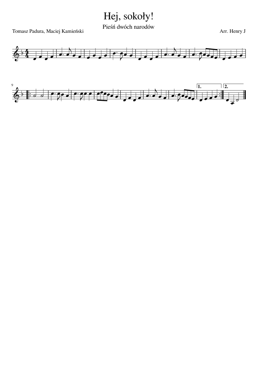 Hej sokoły – Tomasz Padura (Violin Solo) Sheet music for Violin (Solo ...
