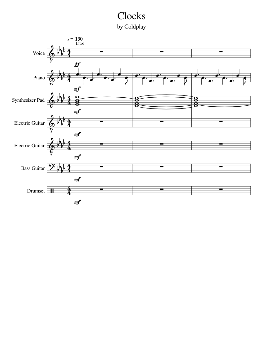 Clocks - Coldplay (Full Transcription) Sheet Music for Piano, Vocals ...