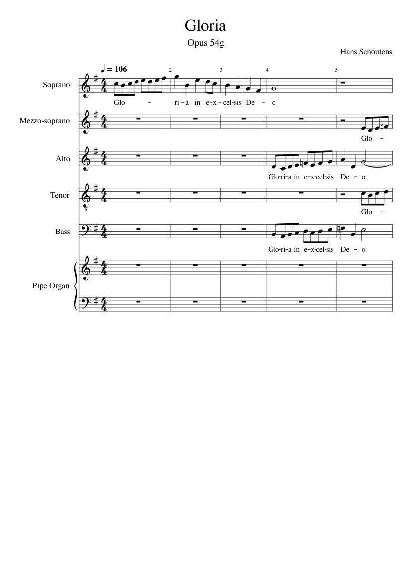 Gloria (Opus54gv4) Sheet music for Organ, Bass guitar, Synthesizer ...