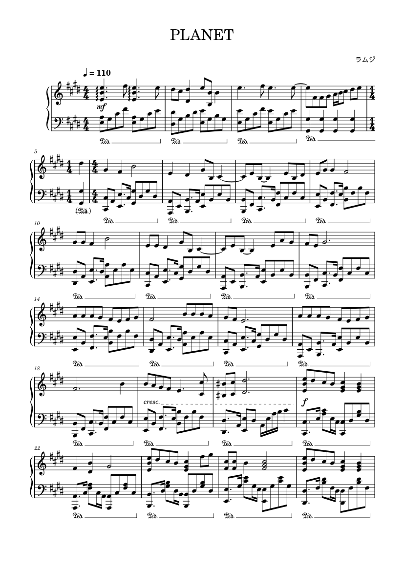 Planet – Lambsey (ラムジ) PLANET Sheet Music for Piano (Solo) | MuseScore.com